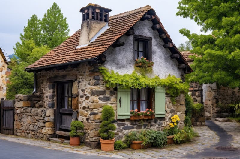 Small Rustic Cottage with a Cobblestone Chimney Stock Image - Image of ...