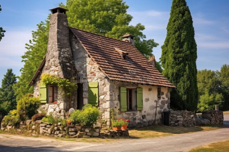 Small Rustic Cottage with a Cobblestone Chimney Stock Image - Image of ...
