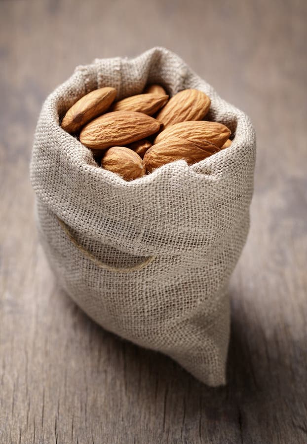 Small Sack Bag Full of Dried Almond Nuts Stock Photo - Image of nature ...