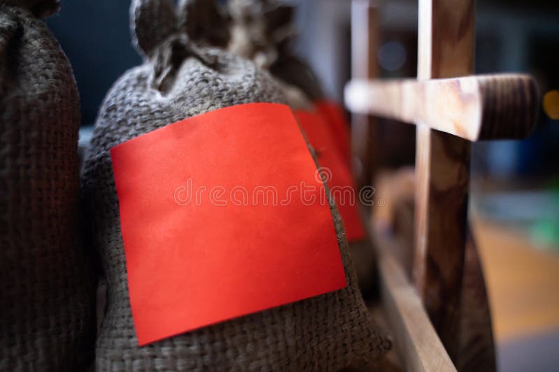 A Small Sack for Storing Herbs and Spices with Red Paper on the Face ...