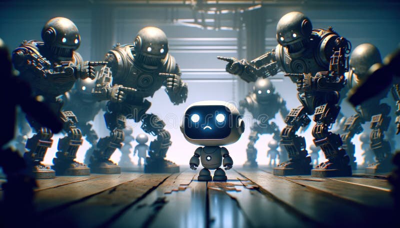 Intimidation of a Small Robot by Larger Robots Stock Illustration ...