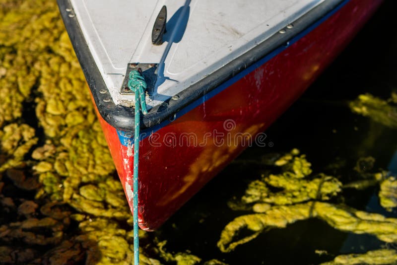 A Small Sailboat on the Water. View of the Boat from the Bow Sid Stock ...