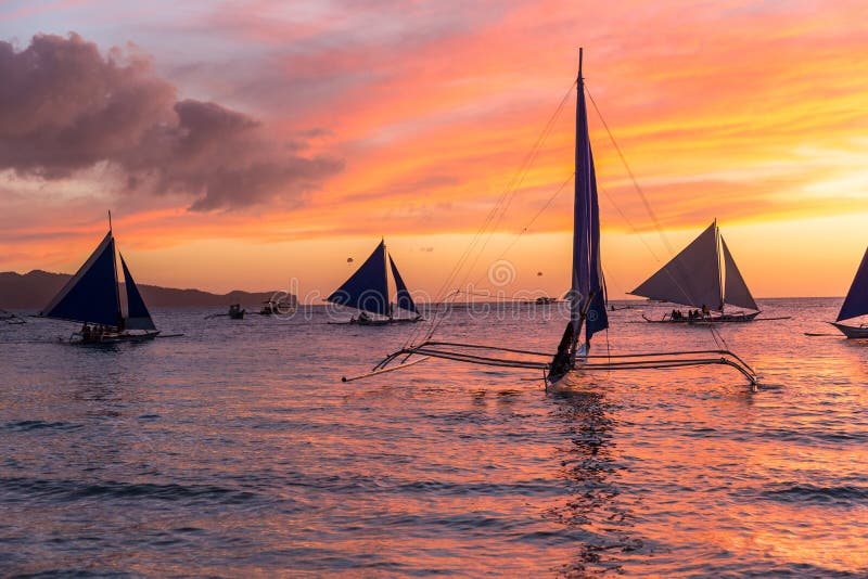 Small Sailing Boats at the Sunset Stock Image - Image of seascape ...