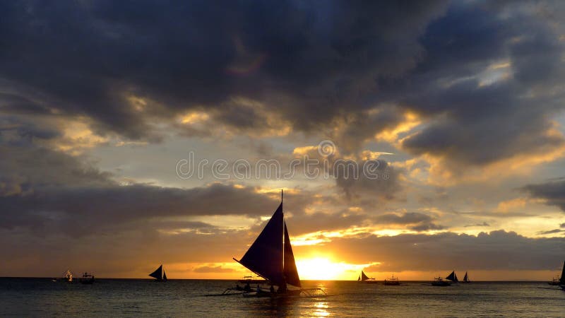 Small Sailing Boats at the Sunset. Boracay, Philippines Stock Photo ...