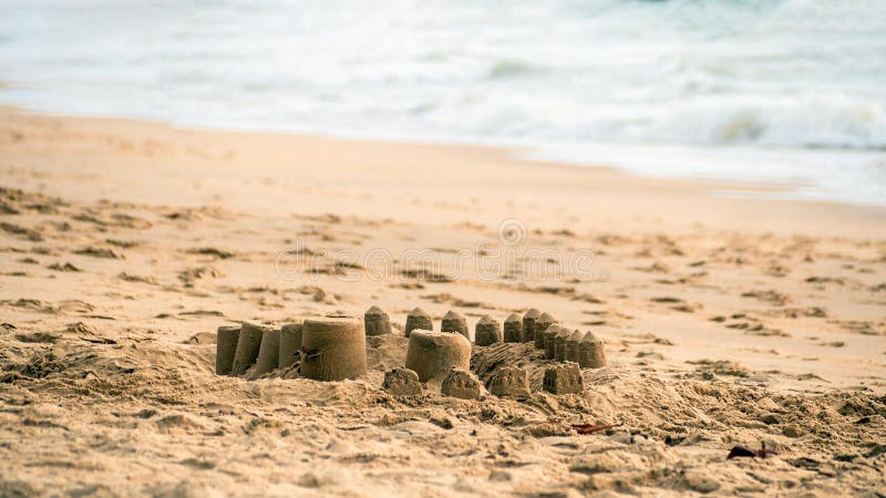 The Small Sand Castles on the Sandy Beach Stock Photo - Image of ...