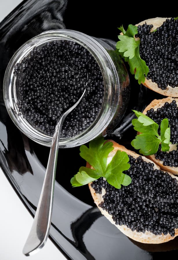Small Sandwiches with Black Caviar Stock Photo - Image of premium ...