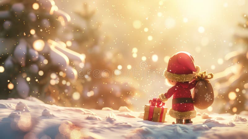 A Small Santa Claus Figure with a Bag of Presents, AI Stock ...