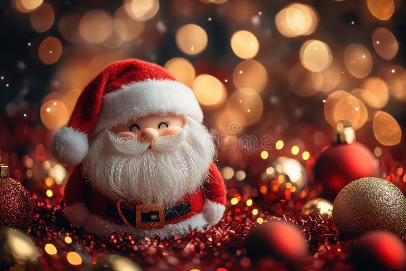 A Small Santa with a Red Hat and a Red Beard Sits on a Red Background ...