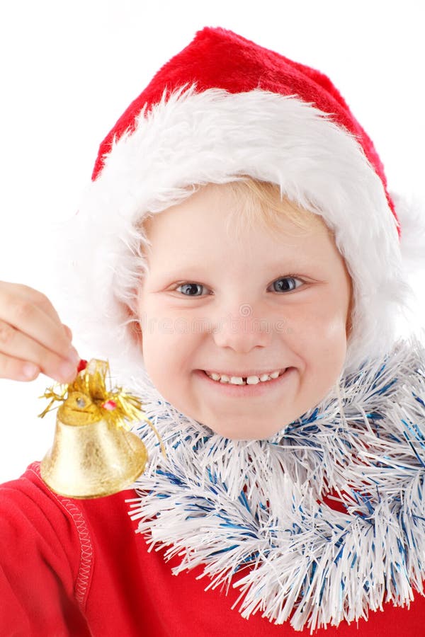 Small Santa ringing a bell stock photo. Image of ribbon - 22241262