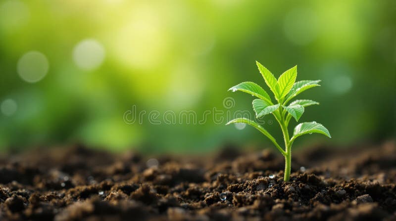 Small Sapling Emerging from Fertile Soil with Lush Green Leaves Stock ...