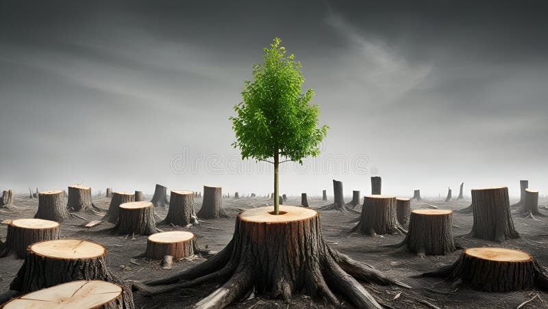 A Small Sapling Sprouting from a Cut Tree Trunk, Deforestation Forest ...
