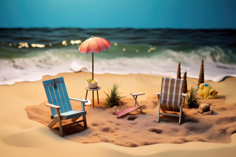 Small-scale Beach Scene with Tiny Waves and Beach Chairs Stock Image ...