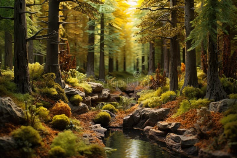 Small-scale Forest Scene with Tiny Trees and Brook Stock Image - Image ...