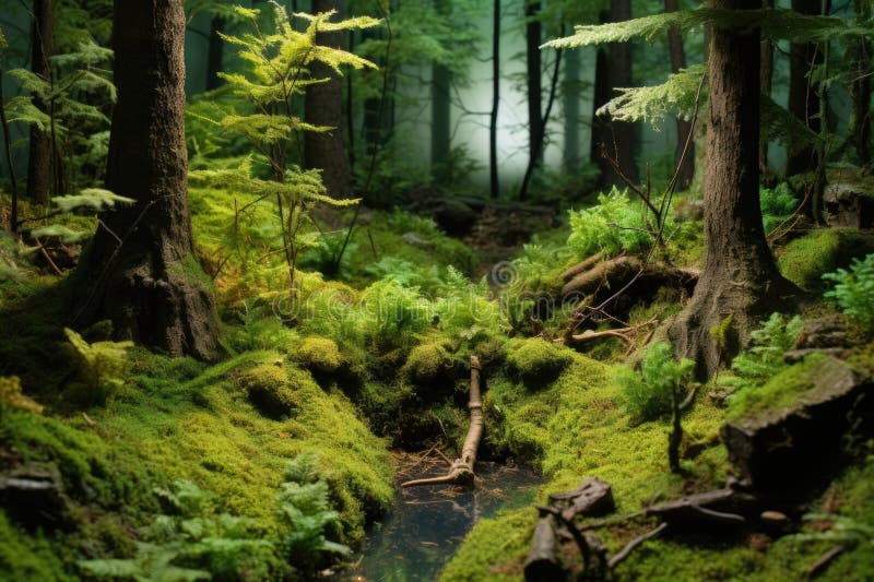 Small-scale Forest Scene with Tiny Trees and Brook Stock Image - Image ...