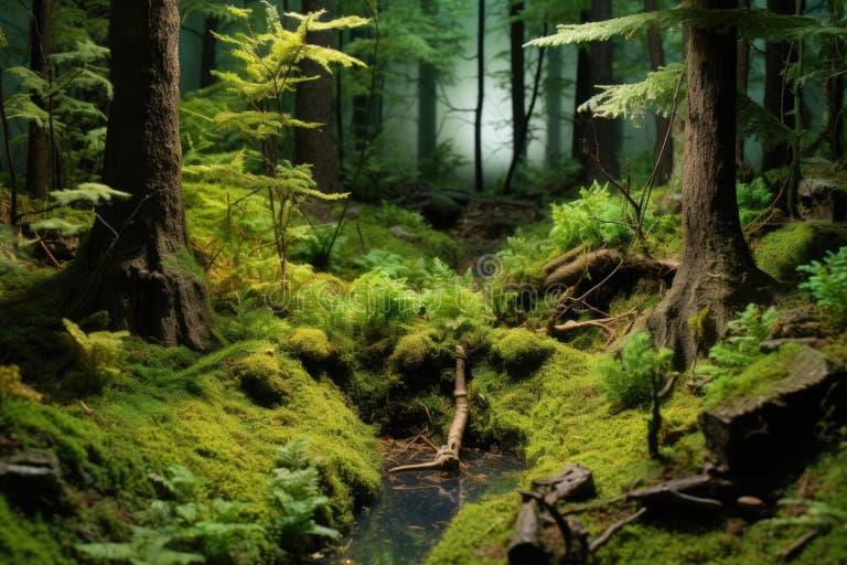 Small-scale Forest Scene with Tiny Trees and Brook Stock Image - Image ...