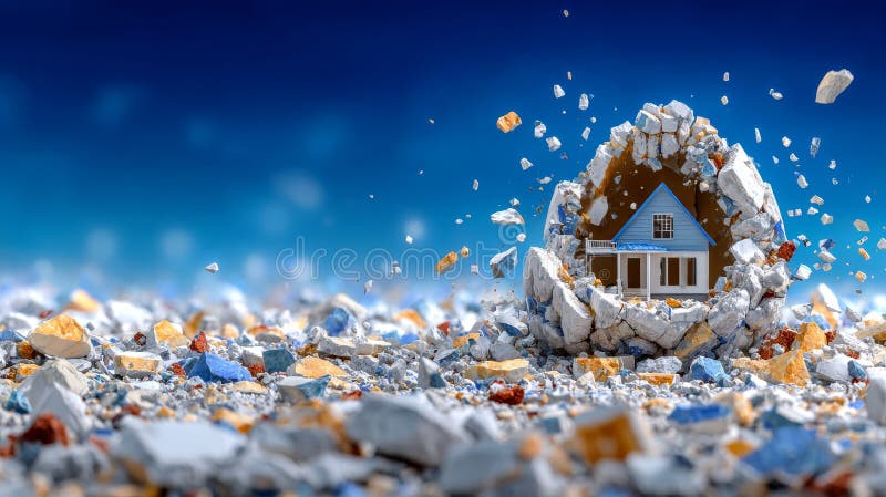 A Small-scale House Replica Featuring Cracks and Debris Serves As a ...