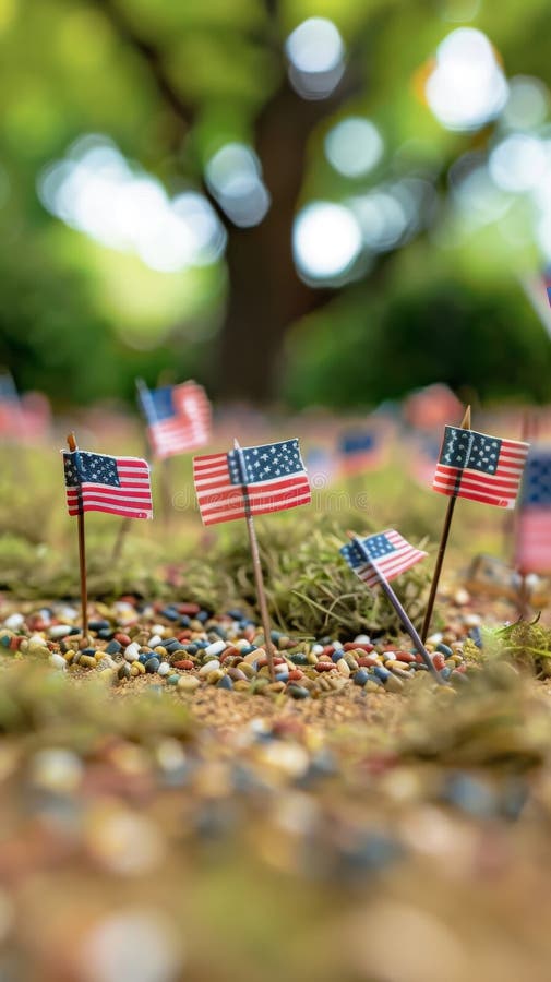 Small-scale Memorial Day Tableau Featuring Tiny Flags Waving in the ...