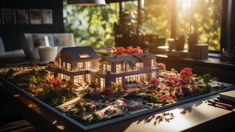 Sunlit Model House Design on the Table in a Real Estate Office ...