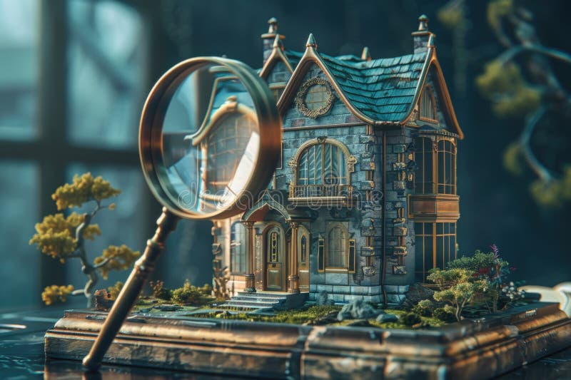 A Small Scale Model of a House with a Magnifying Glass for Close-up ...