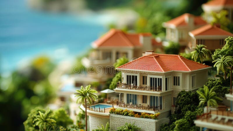 A Small Scale Model of a House Sits on the Sandy Beach, Surrounded by ...