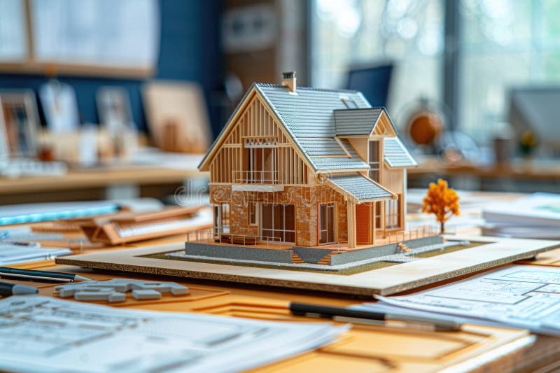 A Small Scale Model of a House Sitting on a Desk, Possibly Used for ...