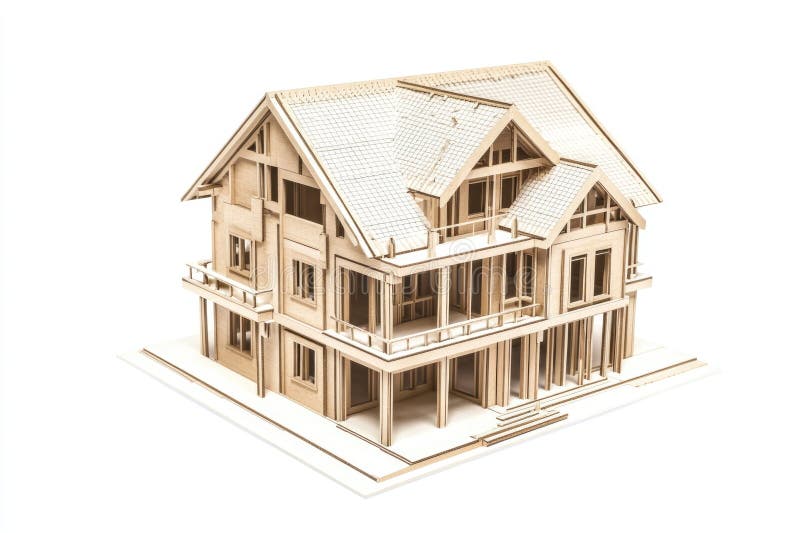 A Small Scale Model of a Two-story House on a Plain White Surface Stock ...