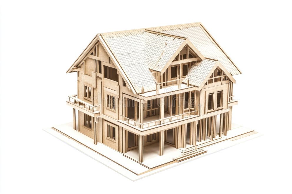 A Small Scale Model of a Two-story House on a Plain White Surface Stock ...