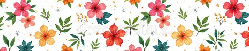 Small Scale Tropical Flowers Leaves on White Simple Summer Repeat ...