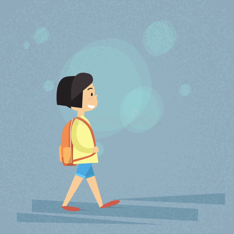 Small School Girl Walk, Carry Bag Backpack Stock Vector - Illustration ...