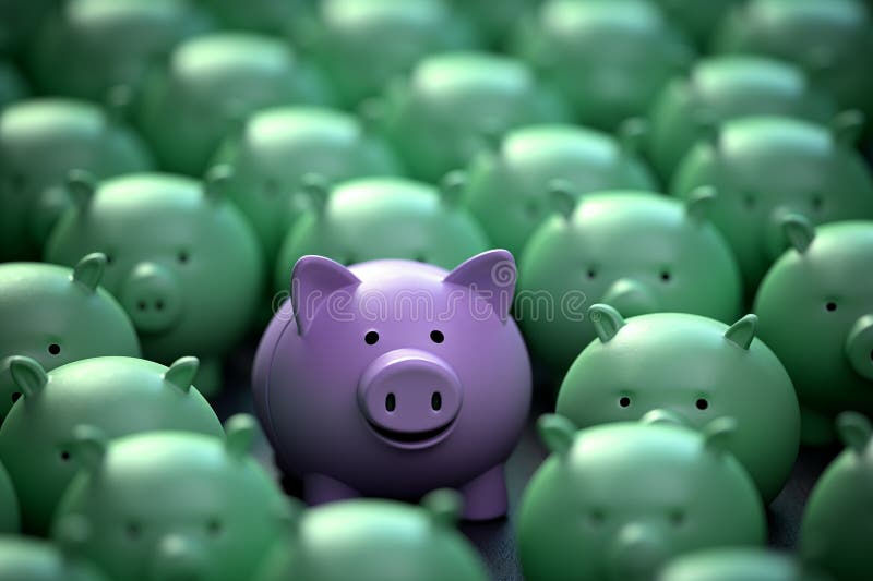 Small Sculptures of Pigs Surrounded by Money. Stock Illustration ...