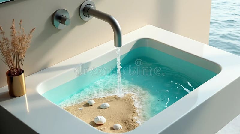 Small Sea with Sand in Kitchen Sink Stock Illustration - Illustration ...