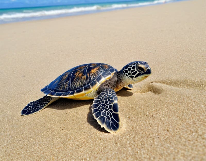 Sea Turtle Calm Walking on Beach Freedom Stock Illustration ...