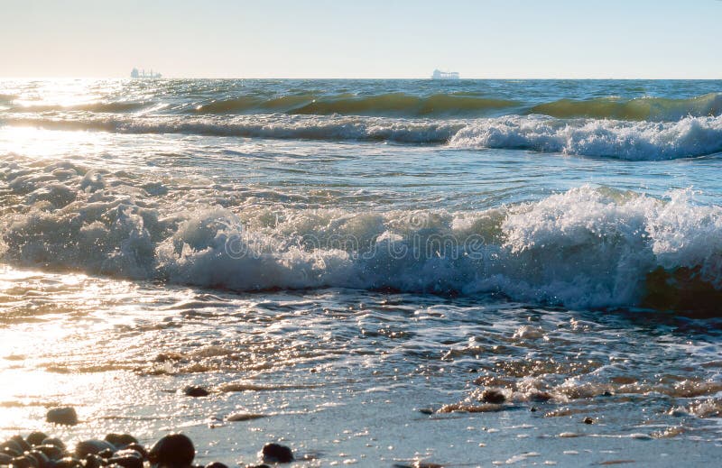 Landscape the Sky is the Baltic Sea Waves, Small Sea Wave Stock Image ...
