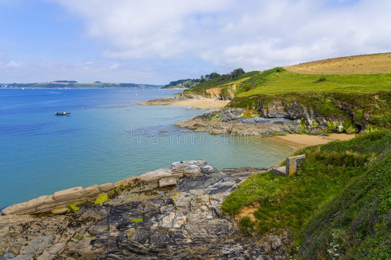 Small Secluded Beaches Along St. Anthony Head, Cornwall Stock Photo ...
