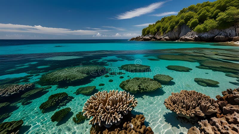 A Small Secluded Cove with Crystal-clear Waters and Coral Reefs Stock ...