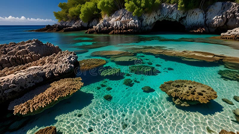 A Small Secluded Cove with Crystal-clear Waters and Coral Reefs Stock ...
