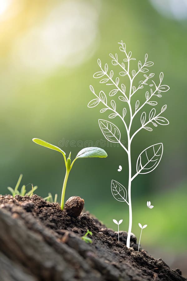 Small Seed Develops into a Young Tree with Delicate Leaves Stock Image ...