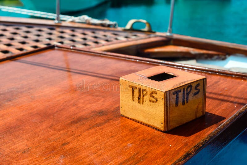 A Small Selfmade Wooden Tip Box for the Staff Stock Photo - Image of ...