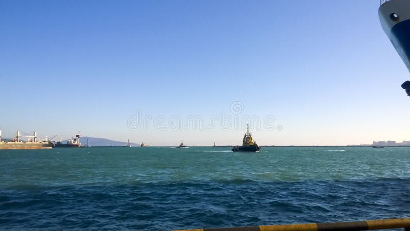 A Small Service Ship in a Cargo Industrial Port. a Ship in the S Stock ...