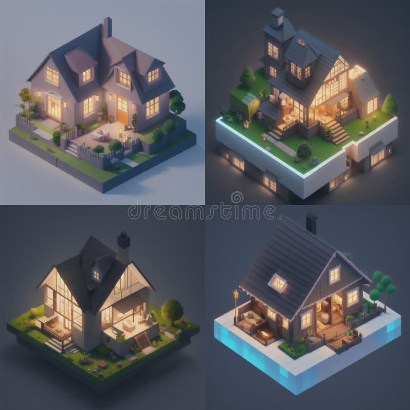 Small Set of Tiny Cute Houses 3D Concepts Stock Illustration ...