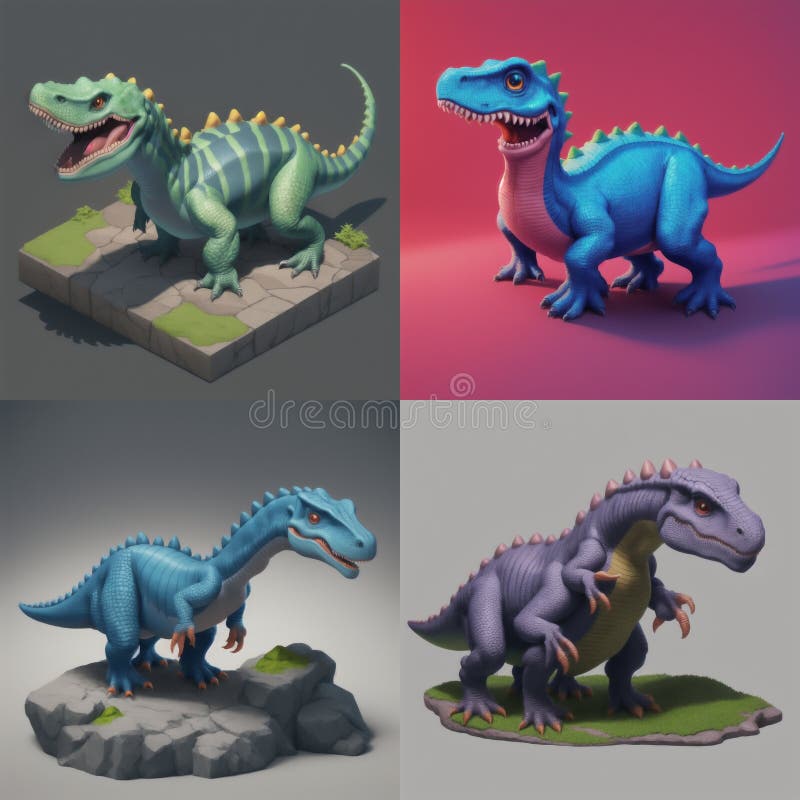 Small Set of Tiny Toy Dinosaurs, 3D Concept Characters Stock ...