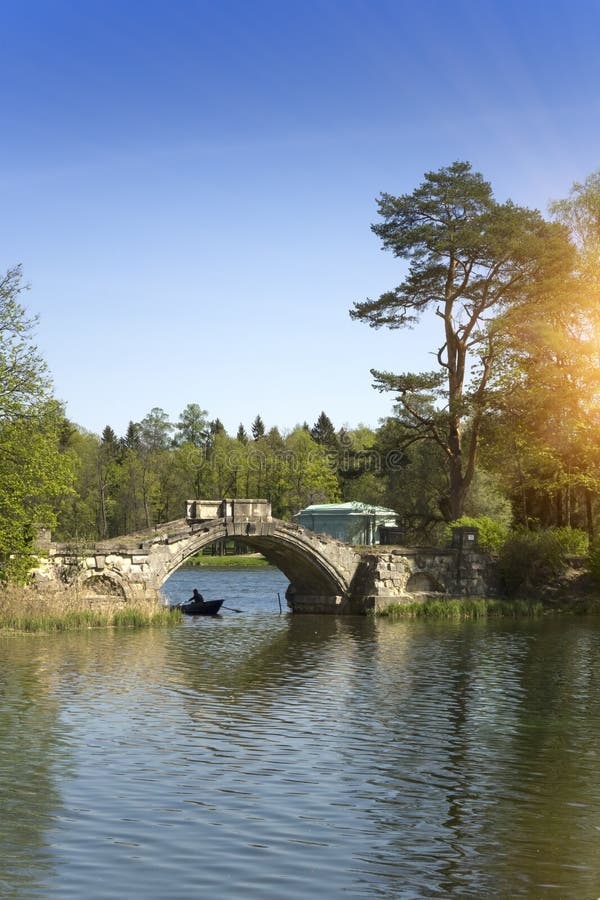 The Small Shabby Bridge in Park Over a Lake Stock Image - Image of ...