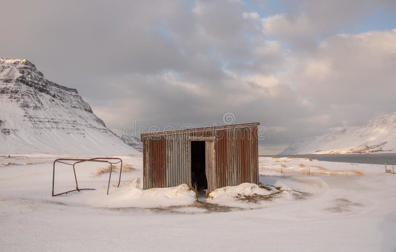 Snowy shack stock photo. Image of kennel, wood, melt - 83952312
