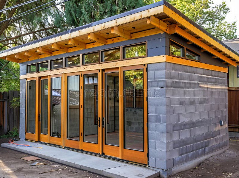 A Small Shed with Windows and Doors Stock Image - Image of house, tree ...