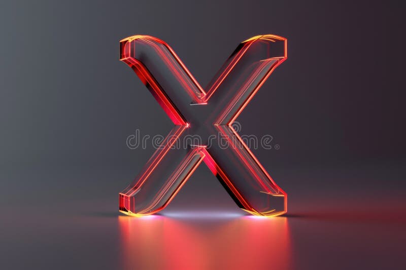 A Small Shiny Red Letter X Marked on a Plain Gray Background Stock ...