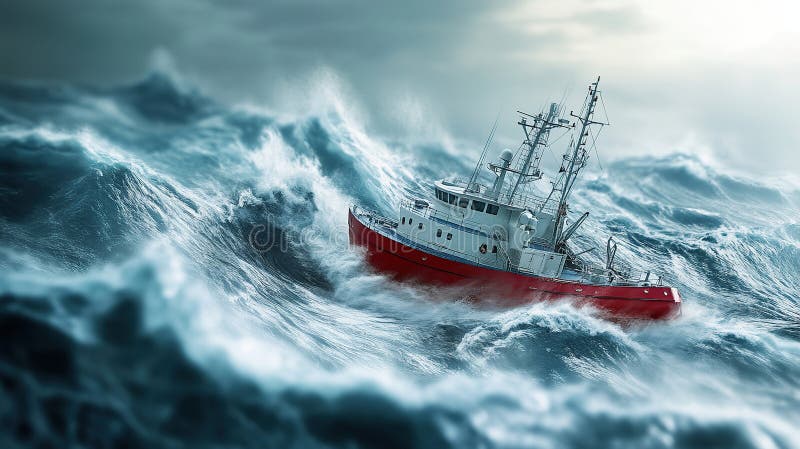 Small Ship Battling Huge Waves in a Stormy Sea Stock Image - Image of ...