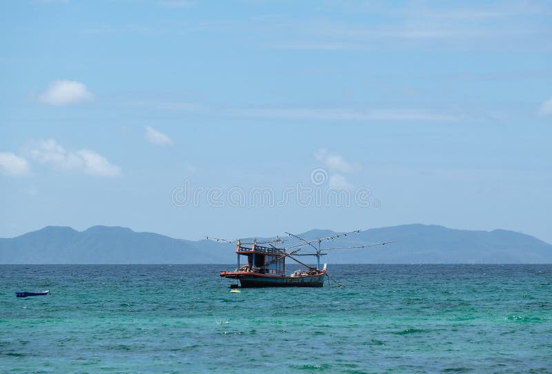 Small ship boat in sea stock photo. Image of industrial - 302682862