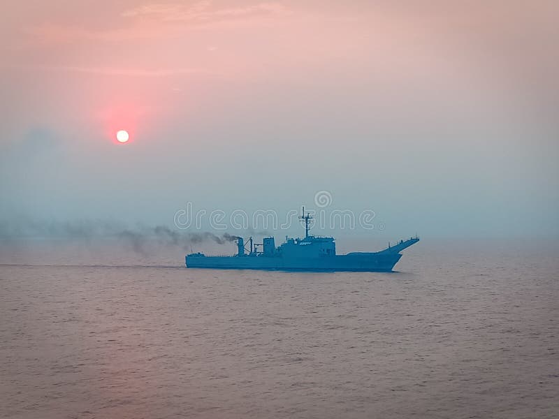 Ship at sunset stock image. Image of ocean, small, orange - 166680725