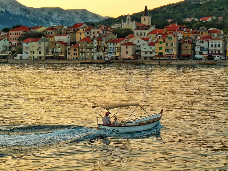 Small ship on sunset editorial stock photo. Image of town - 115180433