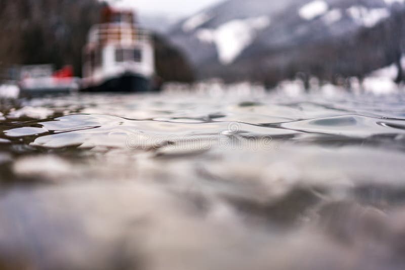 A Small Ship on the Lake in the Mountains Stock Photo - Image of ...